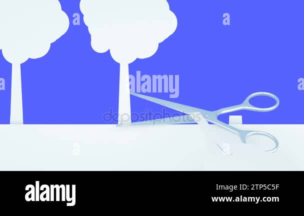 deforestation. Paper forest destruction of metal scissors. Creative ...