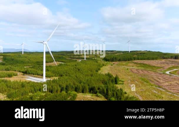 Connemara aerial landscape with wind turbines of Galway Wind Park ...