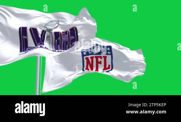 Paradise, US, June 20 2023: 58th Super Bowl and NFL flags waving ...