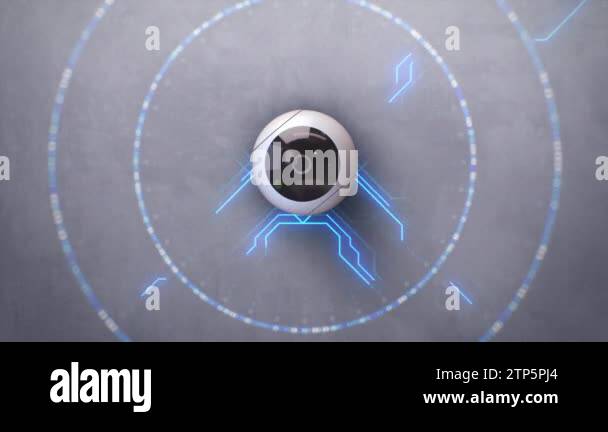 Rotating security camera with AI recognition installed on the wall. 3D ...