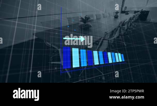 Animation of bar graph representing growth over empty chairs and table ...