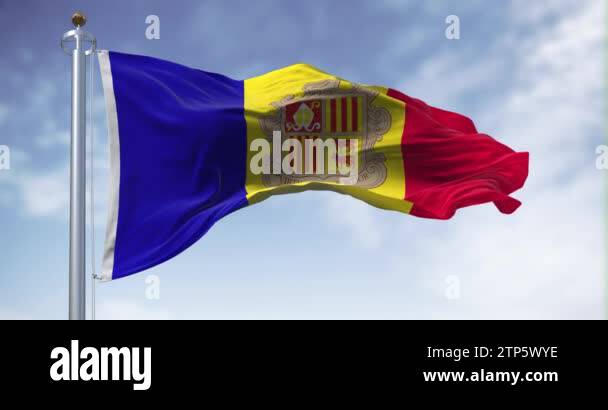 Close-up of the national flag of Belgium waving on a clear day. Three ...
