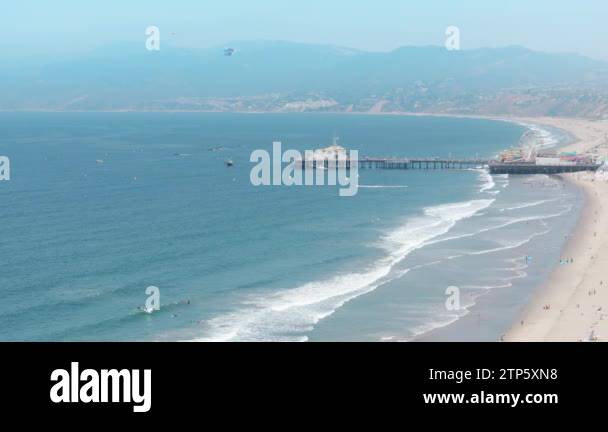 SANTA MONIKA, LOS ANGELES, CALIFORNIA, USA-26 JUNE, 2023: Aerial shot ...