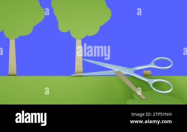 deforestation. Paper forest destruction of metal scissors. Creative ...