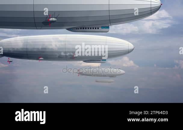 Legendary huge zeppelin airship on sky with clouds. Flying balloon ...