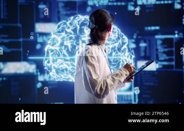 Hardworking System Administrator In Data Center Uses Artificial Intelligence Computing 