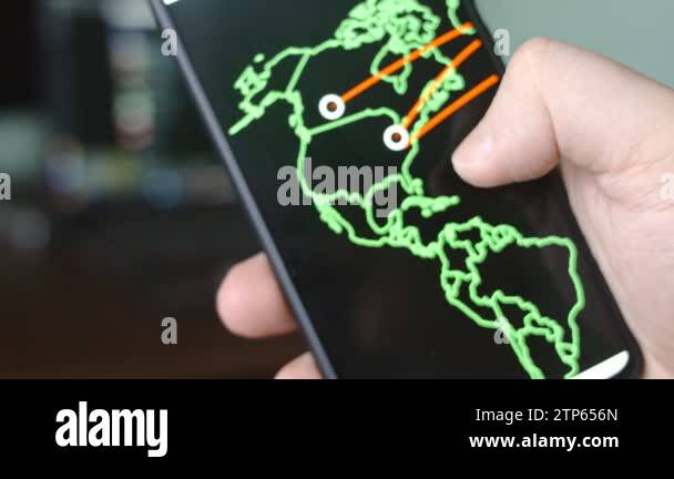Cyber attack map navigation on smartphone. Displays Show Various ...