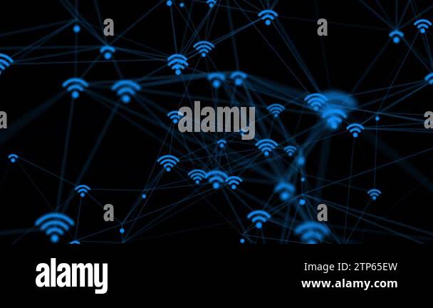 Wi-fi network connections concept background with flashing blue wi-fi ...