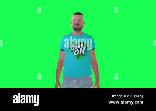 Fat talking chroma key angle facing green screen 3d people redner ...