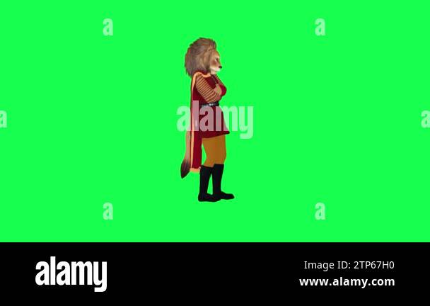 3d animated lion in red suit and cape waiting angrily green screen ...