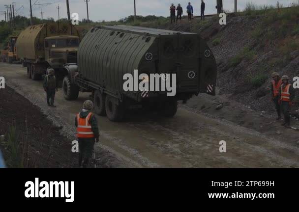 Pontoon bridge of the Ukrainian army. Installation of a temporary ...