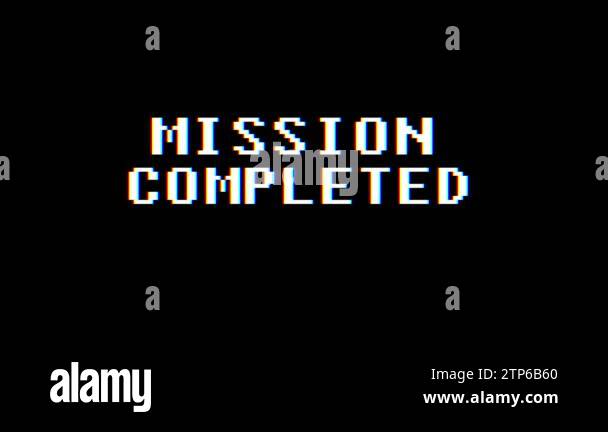 retro videogame MISSION COMPLETED text computer old tv glitch ...