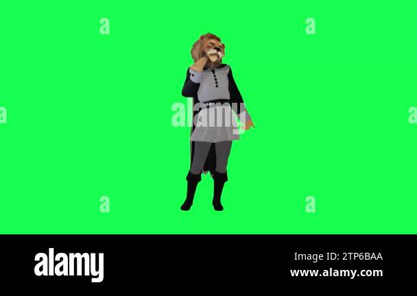 3D animated lion waiting in hot air isolated front angle green screen ...