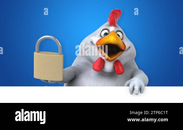 chicken cartoon character holding padlock - 3D animation Stock Video ...