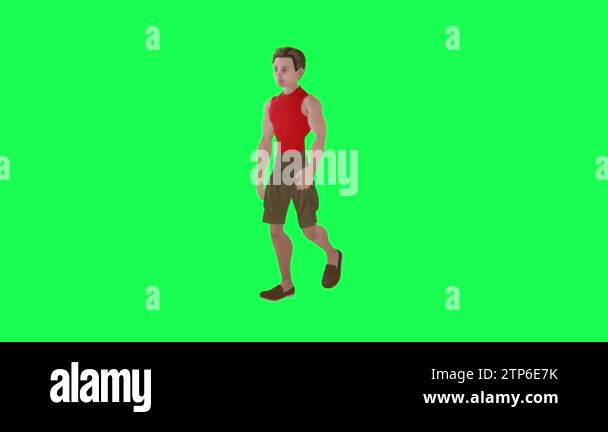 Bodybuilder boy walking right angle isolated green screen 3d people ...