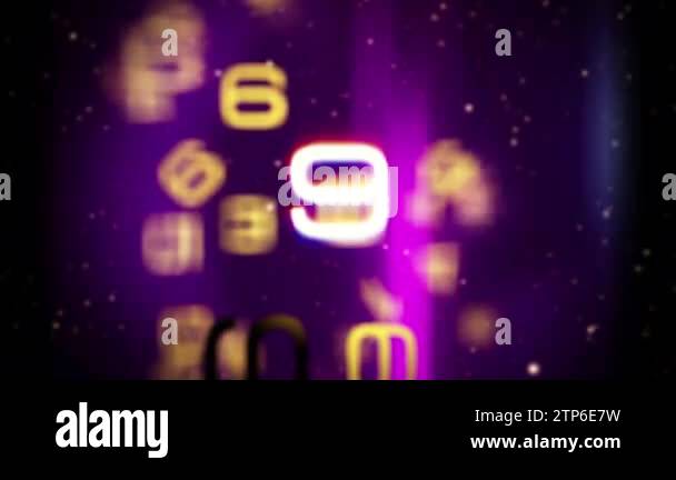 4K 3D high-tech futuristic colorful animation of digital countdown ten ...