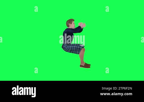 Animated boy clapping left angle isolated green screen 3d people redner ...