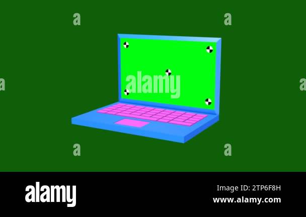 Animated 3d laptop and tracking sign on screen. Computer screen ...