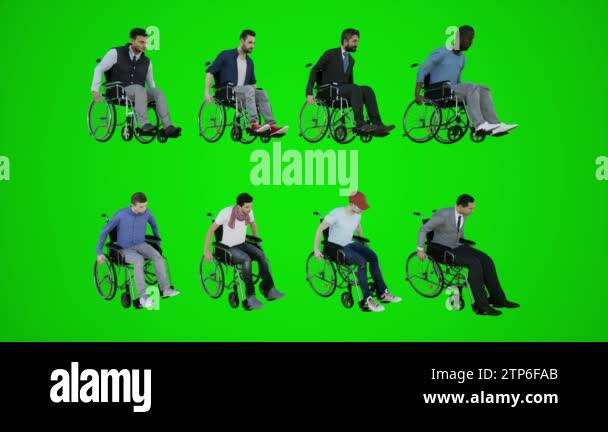 3d green screen wheelchair citizens of Africa America Asia Europe ...