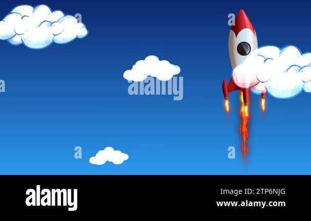 Rocket Through the Clouds 4K Loop features a rocket with flames ...