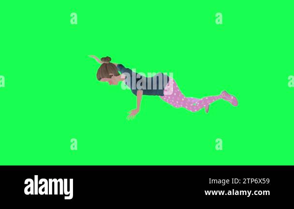 3D housewife falling down , green screen right angle 3d people redner ...