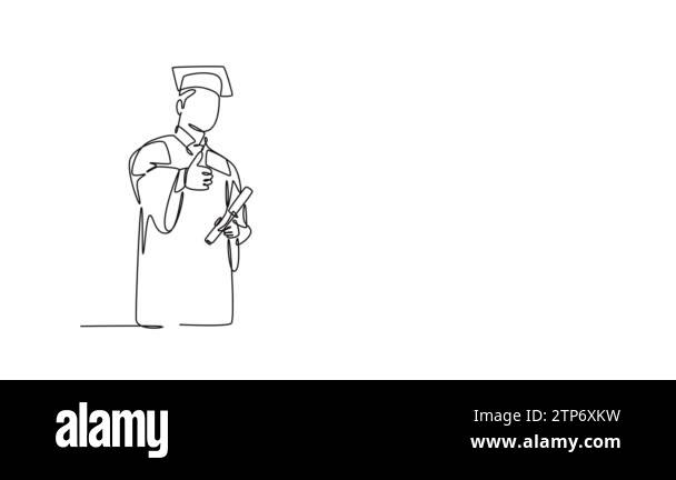 Animated self drawing of continuous line draw group of graduate male ...