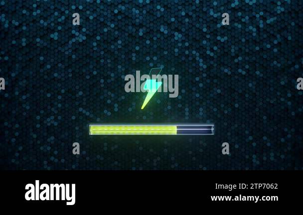 Charging bar animation.Lightning bolt with a progress bar on a dark ...