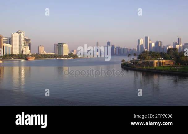 SHARJAH, UAE - MAY 25, 2017: View of Sharjah lagoon, Sharjah is located ...