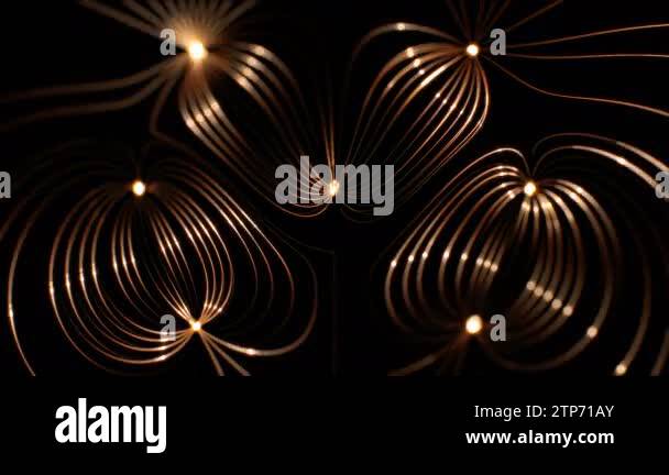 Bright fluorescent wires with glowing signals moving between nodes ...