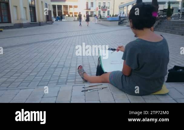 Woman painting sitting art artist painter paint architecture Stock ...