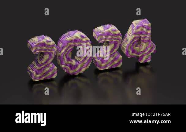 Loop 3d animation. The date of 2024 is made of balls and cubes. Wave ...