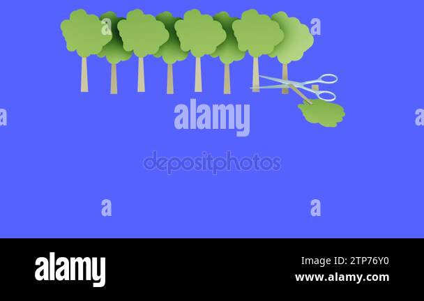 deforestation. Paper forest destruction of metal scissors. Creative ...
