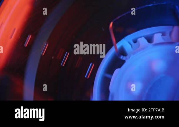 VCR VHS mechanism inside, video cassette player playing, magnetic head ...