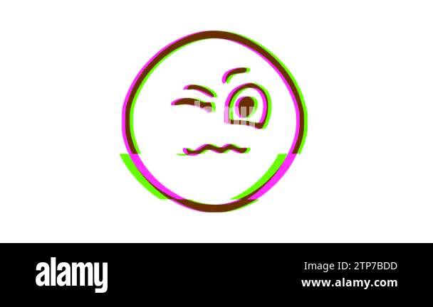 Sad winking emoticon with glitch effect. Cartoon face animation, Emoji ...