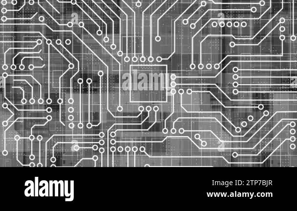 Animated White Computer chip with connections and signals. AI Computer processor background ...