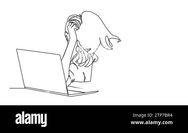animated continuous single line drawing of stressed and frustrated ...