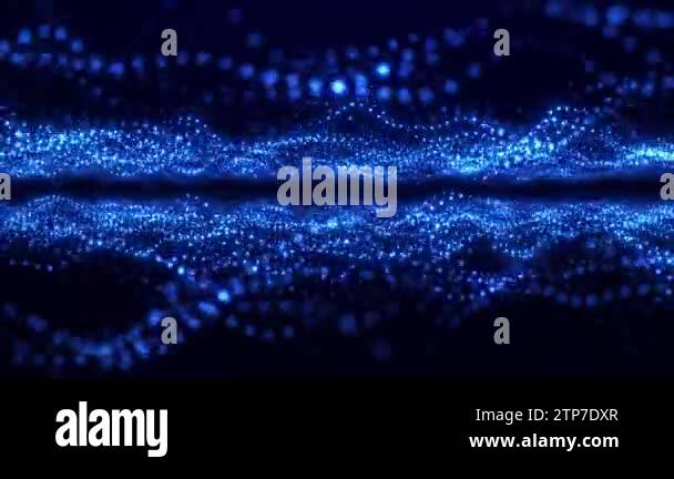 Digital dynamic particle wave, data flow, cyber technology background, motion waving dots ...