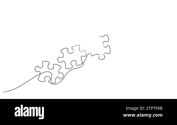 animated continuous single line drawing of jigsaw puzzle pieces ...