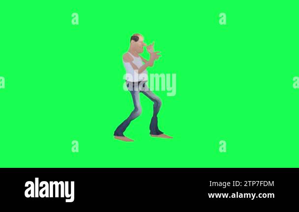 3d tall bald skinny addict man rapping green screen isolated front ...