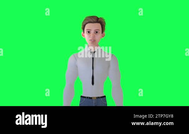 Handsome boy talking front angle isolated green screen 3d people redner ...