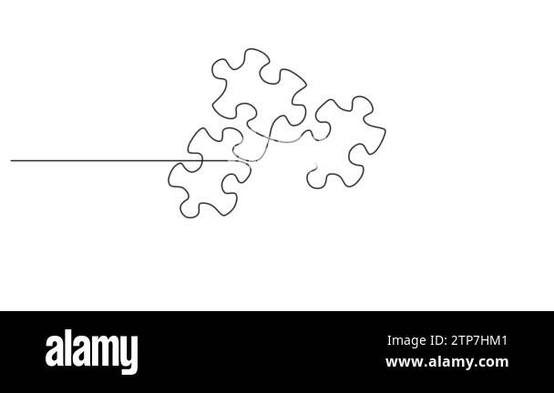 animated continuous single line drawing of jigsaw puzzle pieces ...