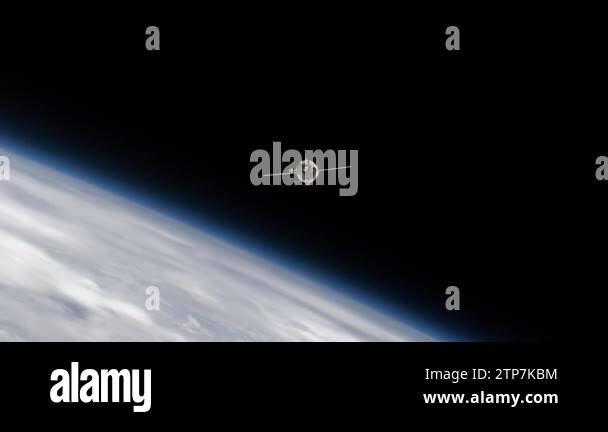 Spacecraft flying in the Earth Orbit. Modern Satellite is Orbiting the ...