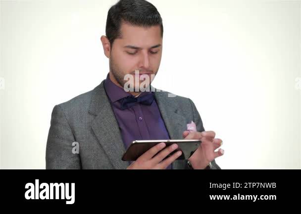 Business man using a tablet. The businessmen in different situations ...