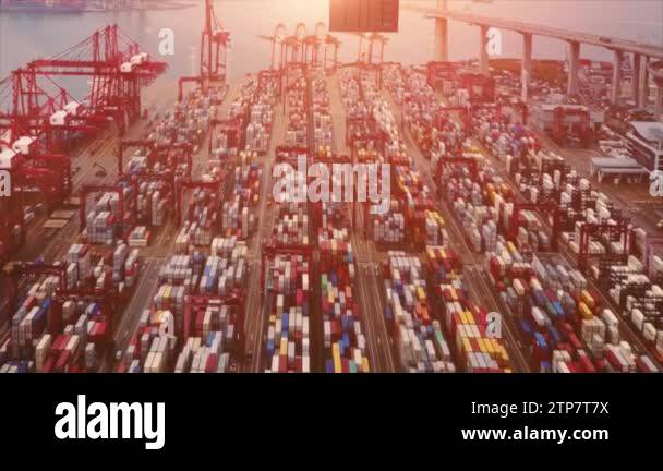 Large cargo drone brings a container to terminal. 3d cgi 4k 60 fps ...