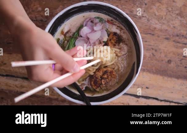 Popular Asian food ramen in the restaurant. Simple and delicious Asian ...