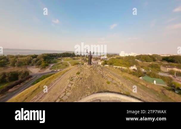 FPV, Ukraine, Circling And Descending View Of Monument To The Homeland ...
