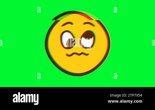 Stupid sad emoticon with glitch effect. Cartoon face animation, Emoji ...