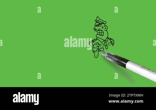 draw scene of accident where car hit into policeman on road make injury ...