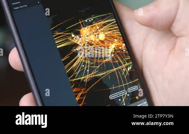 Cyber attack map navigation on smartphone. Displays Show Various ...
