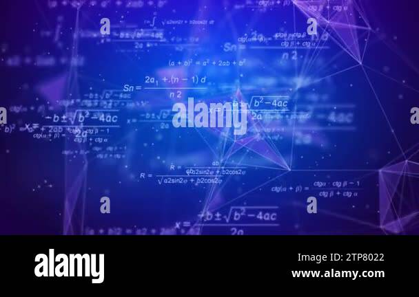 Mathematical calculations, formulas with fractions. Futuristic abstract blue educational ...